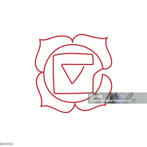 레드 물라다라 차크라가 한 줄로 그려졌습니다 선형 요가 기호 에너지 기호 균형 불교 힌두교 레이키 영적 성장 난교 벡터 선형