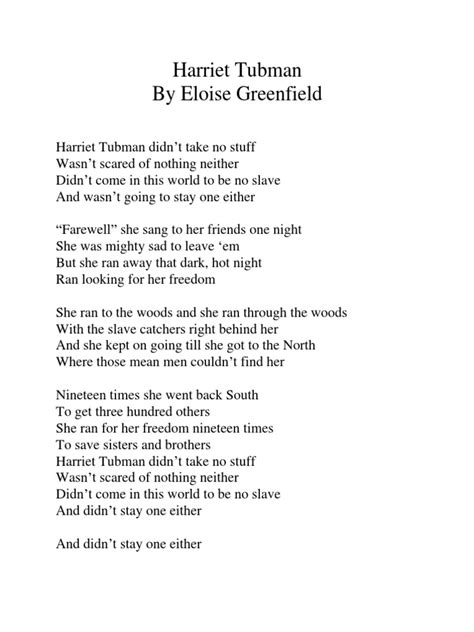 Harriet Tubman Poem Pdf