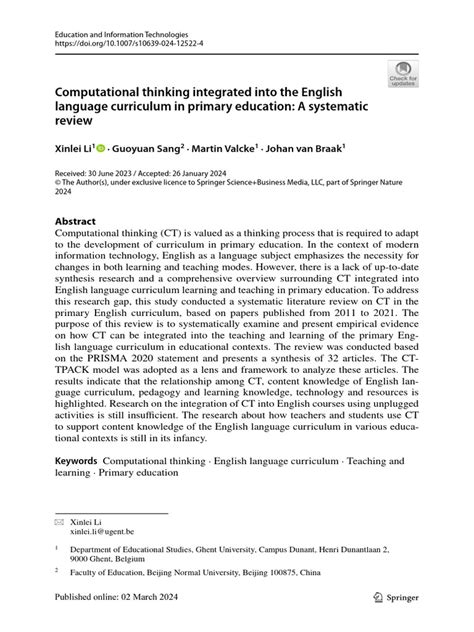 Computational Thinking Integrated Into The English Language Curriculum