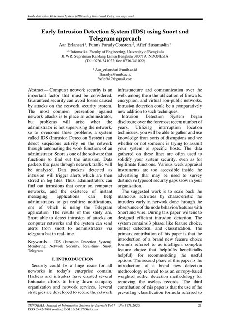 Pdf Early Intrusion Detection System Ids Using Snort And Telegram Approach
