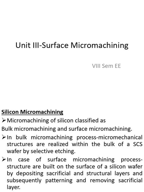Unit Iii Surface Micromachining Download Free Pdf Photolithography