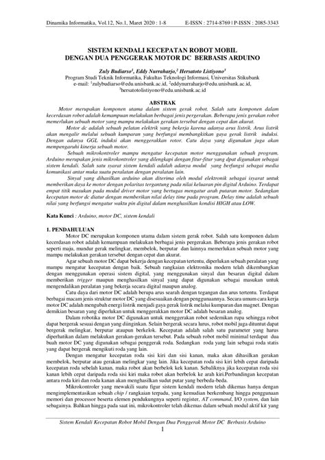 Pdf Sistem Kendali Kecepatan Robot Mobil Dengan Dua Penggerak Motor Dc Berbasis Arduino