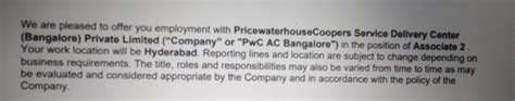 Hi Fishes I Got Offer Letter From Pwc Today It Was Mentioned As Below Is It Pwc Sdc Or