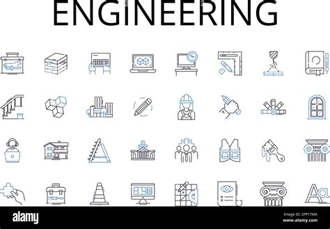 engineering line icons collection design construction development innovation manufacturing