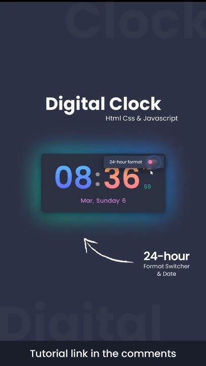 Digital Clock Design With 12 Hour24 Hour Format Switcher Html Css And Javascript Shorts