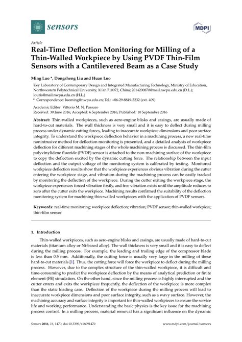 Pdf Real Time Deflection Monitoring For Milling Of A Thin Walled Workpiece By Using Pvdf Thin