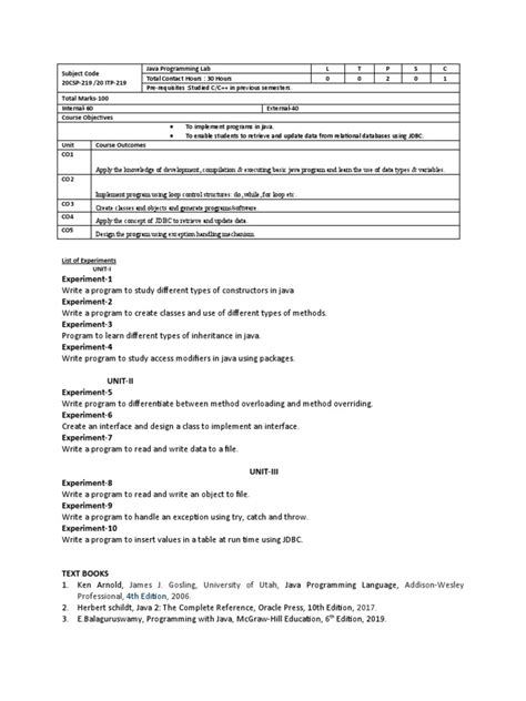 Java Programming Lab Syllabus Pdf Java Programming Language