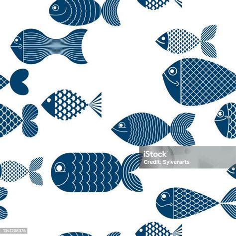 재미있는 만화 물고기 벡터 원활한 배경 어린이 직물 또는 포장지 또는 해산물 제품에 대한 포장귀여운 유치 한 패턴 귀여운에 대한 스톡 벡터 아트 및 기타 이미지 Istock