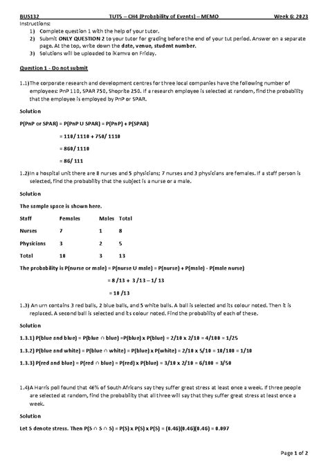 BUS Tut Ch Memo BUS TUT CH Probability Of Events