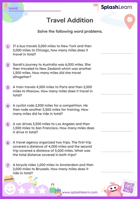 Add Within 10000 Travel Word Problems Worksheet