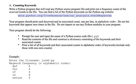 A Counting Keywords Write A Python Program That Will Chegg