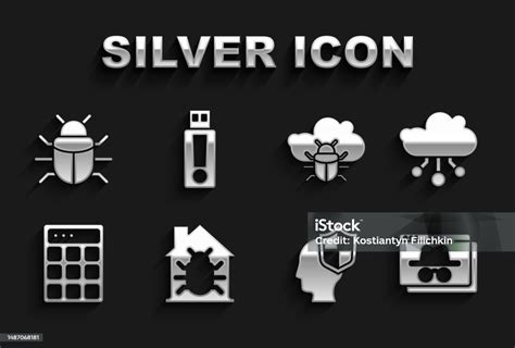 하우스 시스템 버그 사물 인터넷 브라우저 시크릿 창 방패가 있는 머리 암호 보호 시스템 클라우드 및 Usb 플래시 드라이브 아이콘을 설정합니다 벡터 건축하기에 대한 스톡