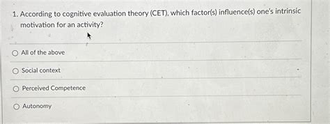 Solved According To Cognitive Evaluation Theory Cet
