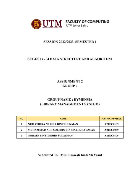 Assignment 2 Group 7 Dymensia SESSION 2022 2023 SEMESTER 1 SECJ2013