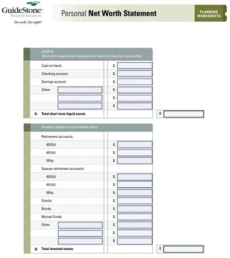 Personal Net Worth Statement Template For Excel Excel TMP