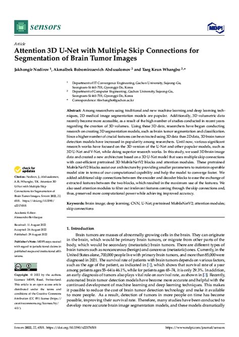 Pdf Attention 3d U Net With Multiple Skip Connections For Segmentation Of Brain Tumor Images