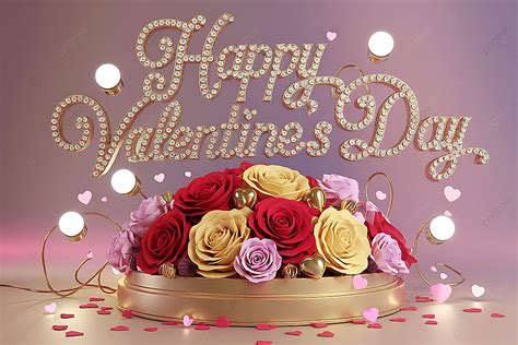 발렌타인 데이를 위한 장미와 황금 심장을 갖춘 우아한 3d 타이포그래피 3d 타이포그래피 발렌타인 데이 디자인 로맨틱한 꽃꽂이 배경 일러스트 및 사진 무료 다운로드