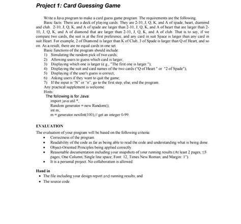 Solved Project 1 Card Guessing Game Write A Java Program To