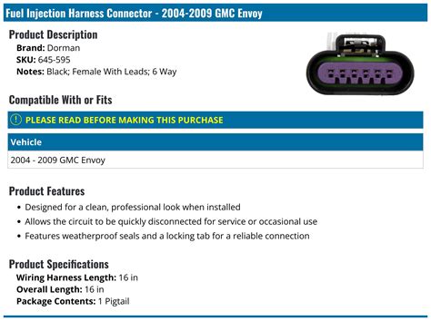 2004 2009 Gmc Envoy Fuel Injection Harness Connector Dorman 645 595