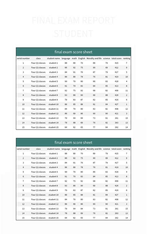 Final Exam Report Babe Excel Template And Google Sheets File For Free Download Slidesdocs