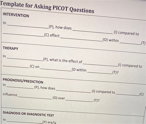 Solved Template For Asking PICOT Questions INTERVENTION In P How Does Course Hero