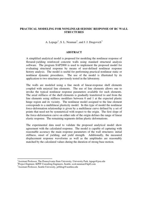 Practical Modeling For Nonlinear Seismic Response Of Rc Wall Structures Pdf Beam Structure