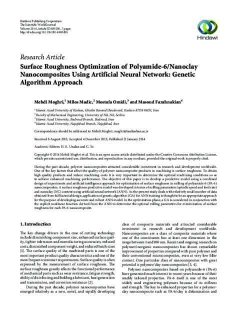 Pdf Surface Roughness Optimization Of Polyamide 6nanoclay Nanocomposites Using Artificial