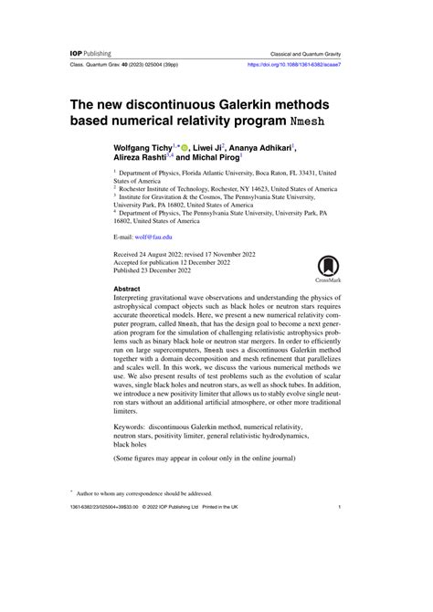 The New Discontinuous Galerkin Methods Based Numerical Relativity Program Nmesh Request Pdf