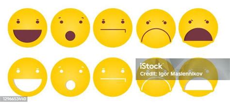 노란색 둥근 이모티콘 또는 이모티콘 아이콘 세트입니다 흰색 배경에서 격리된 벡터 그림입니다 노랑에 대한 스톡 벡터 아트 및 기타 이미지 Istock