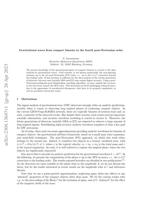 Pdf Gravitational Waves From Compact Binaries To The Fourth Post Newtonian Order