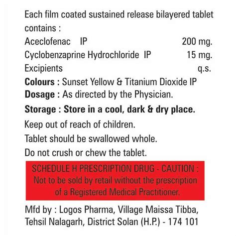 Aceclofenac And Cyclobenzaprine Sustained Release At ₹ 2490 Box In New Delhi