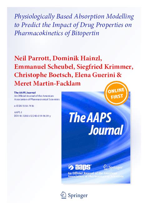 Pdf Physiologically Based Absorption Modelling To Predict The Impact