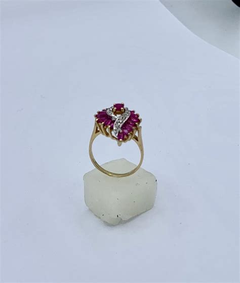 Marquise Ruby Diamond Waterfall Ballerina Ring Retro Cocktail Fashion Gold For Sale At 1stdibs