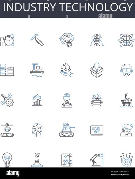 Industry Technology Line Icons Collection Manufacturing Engineering Production Science