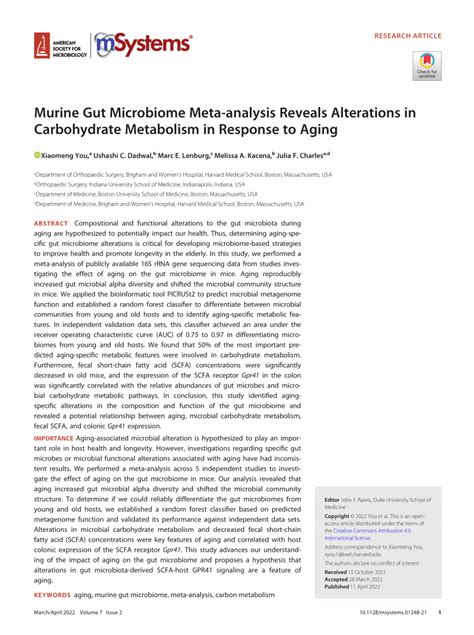 Pdf Murine Gut Microbiome Meta Analysis Reveals Alterations In Carbohydrate Metabolism In