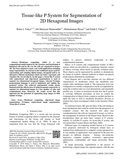 Pdf Tissue Like P System For Segmentation Of 2d Hexagonal Images