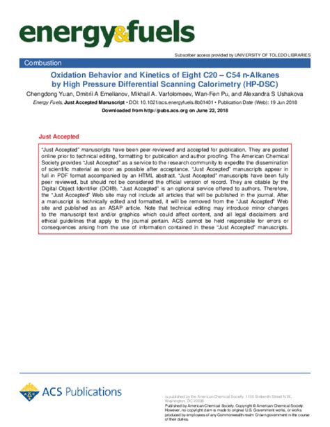 Pdf Oxidation Behavior And Kinetics Of Eight C20c54n Alkanes By High Pressure Differential