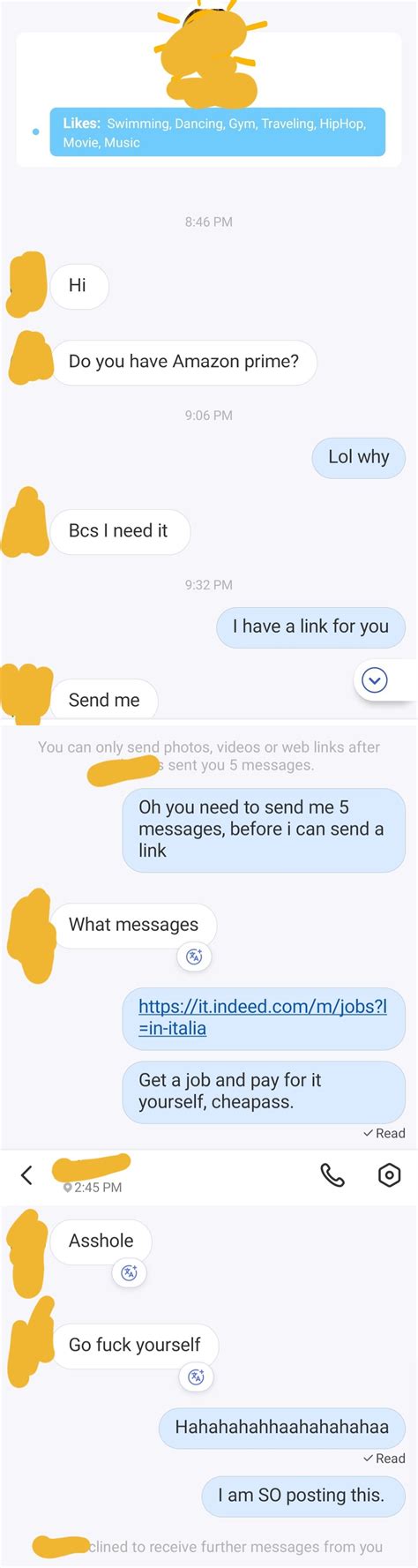 Just Had This Charming Interaction She S From Italy Hence My Link R Pussypassdenied