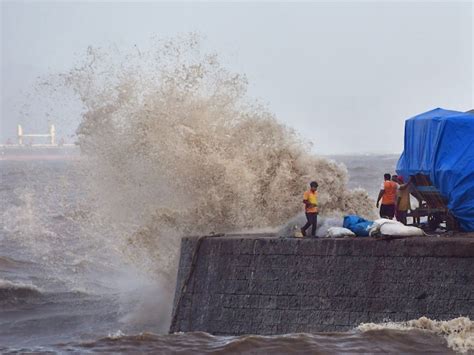 Cyclone Biparjoy High Tidal Waves Seen At Mumbai Worli Sea Face Imd
