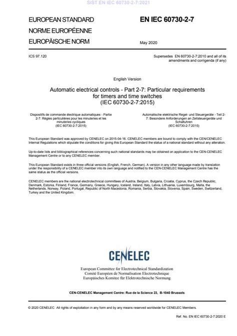 En Iec 60730 2 7 2020 Automatic Electrical Controls Part 2 7 Particular Requirements For Timers