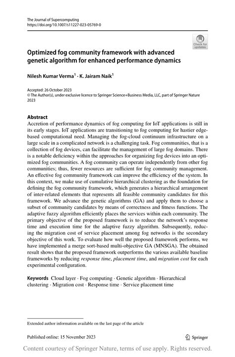 Optimized Fog Community Framework With Advanced Genetic Algorithm For Enhanced Performance Dynamics