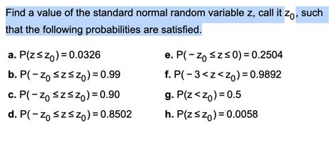 Solved Find A Value Of The Standard Normal Random Variable Chegg