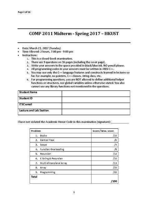 Comp2011 Midterm 2017 S COMP 2011 Midterm Spring 2017 HKUST Date