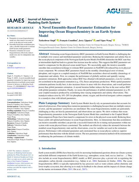 Pdf A Novel Ensemble‐based Parameter Estimation For Improving Ocean