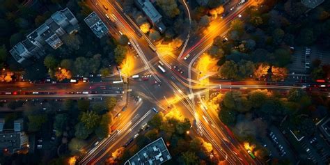 Aerial View Shows Busy City With Heavy Traffic Flow And Intersections Concept Cityscape Traffic
