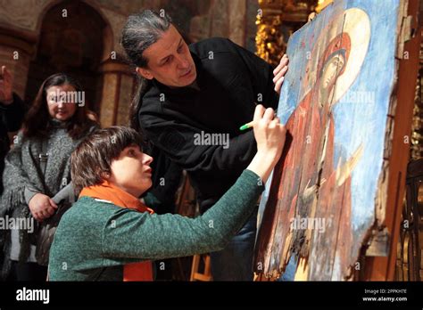 Kyiv Ukraine April 22 2023 Iconographers Oleksandr Klymenko And Sonia Atlantova Who