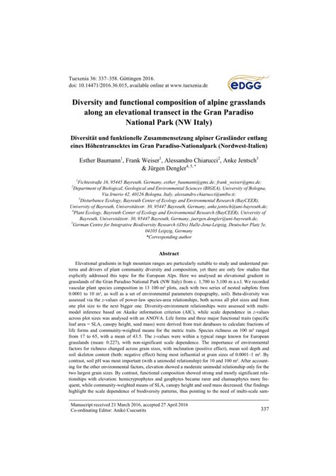 Pdf Diversity And Functional Composition Of Alpine Grasslands Along An Elevational Transect In