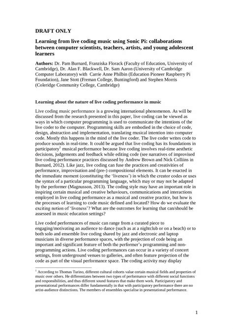 Pdf Draft Only Learning From Live Coding Music Using Sonic Pi