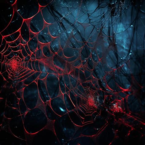 Premium Ai Image Spider Webs Are Glowing Red In The Dark With Water Droplets Generative Ai