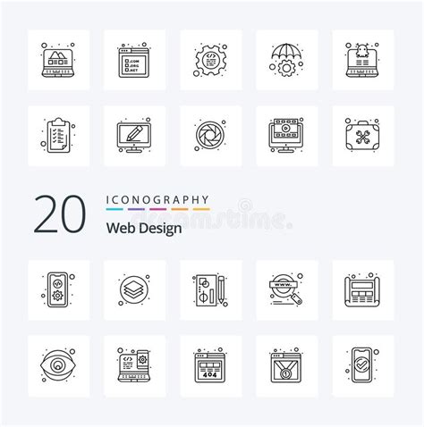 20 Web Design Line Icon Pack Like Searching Magnify Glass Magnifier Pen